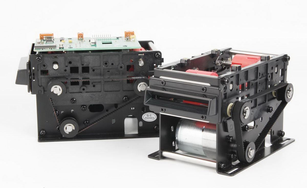 Motorized card collector for hotel self service checkout
